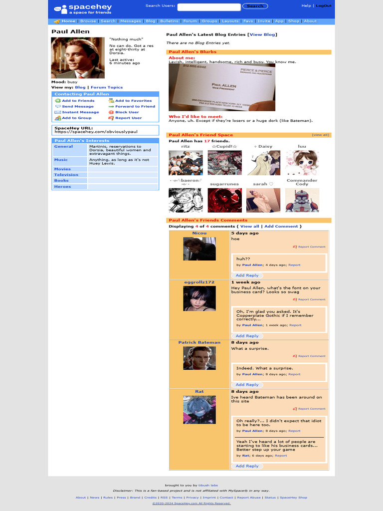 Paul Allen's Profile SpaceHey | PDF | Cyberspace | World Wide Web