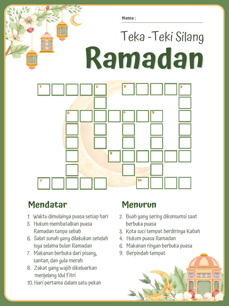 Teka-Teki Silang Seputar Puasa Ramadan | PDF