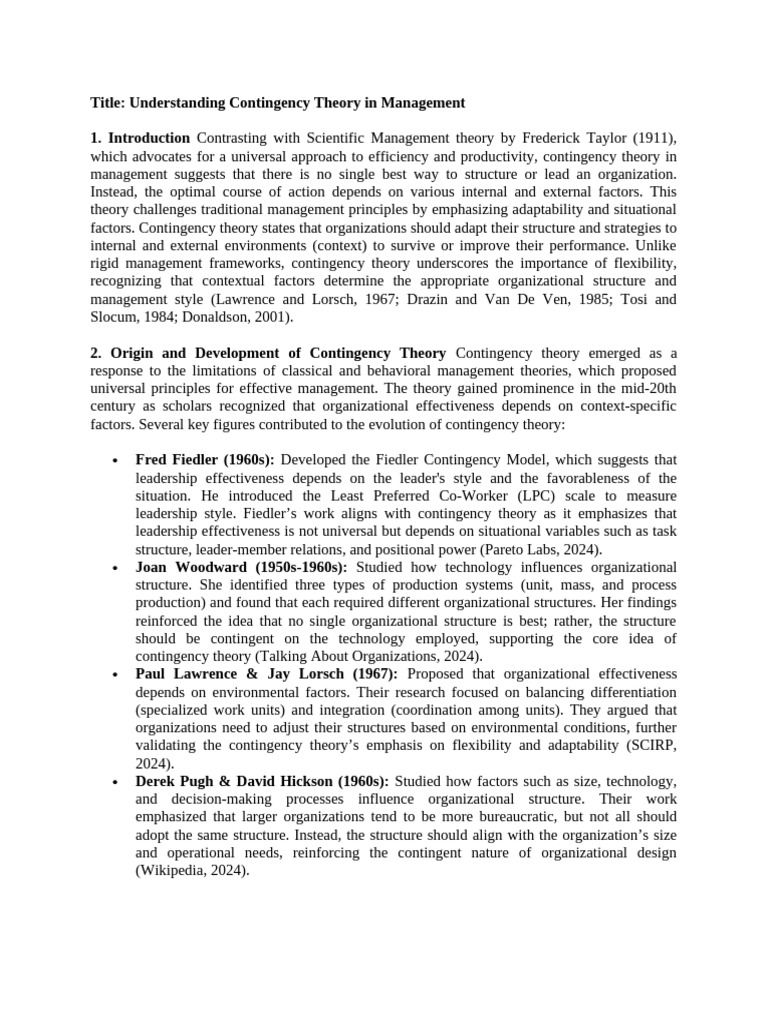 Understanding Contingency Theory | PDF | Leadership | Economies