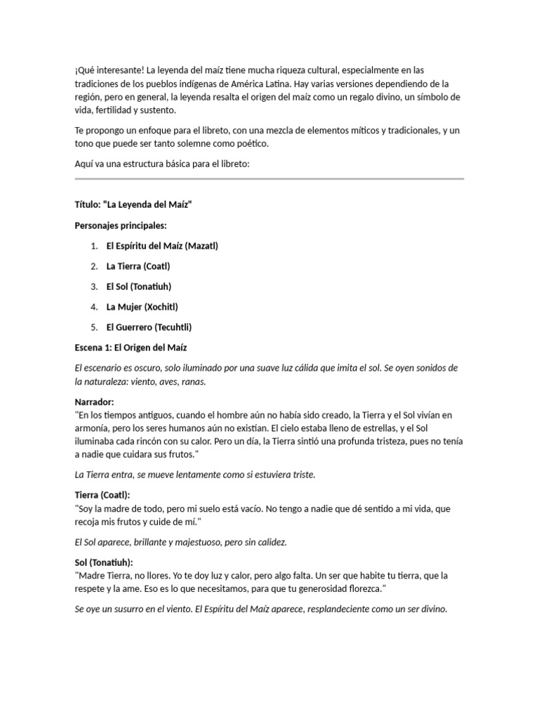 Libreto Leyenda Del Maiz | PDF
