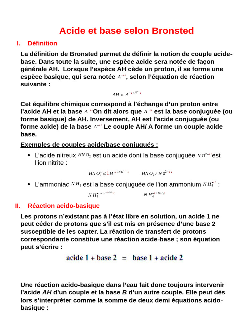 Acides et bases selon Bronsted | PDF | Acide | Constante d'acidité