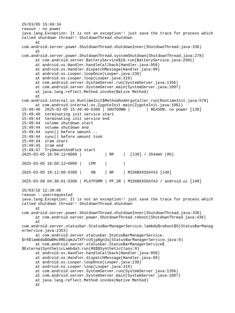 Android Shutdown and Reboot Logs | PDF | Free Mobile Software | Arm Architecture