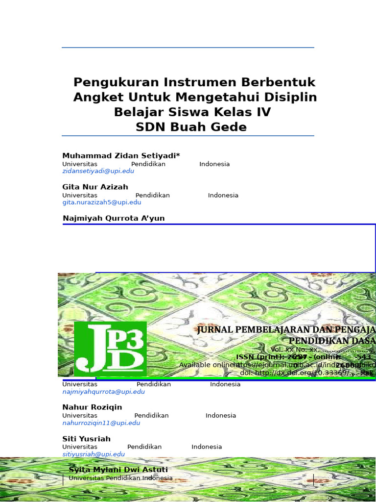 Pengukuran Instrumen Berbentuk Angket Untuk Mengetahui Disiplin Belajar ...