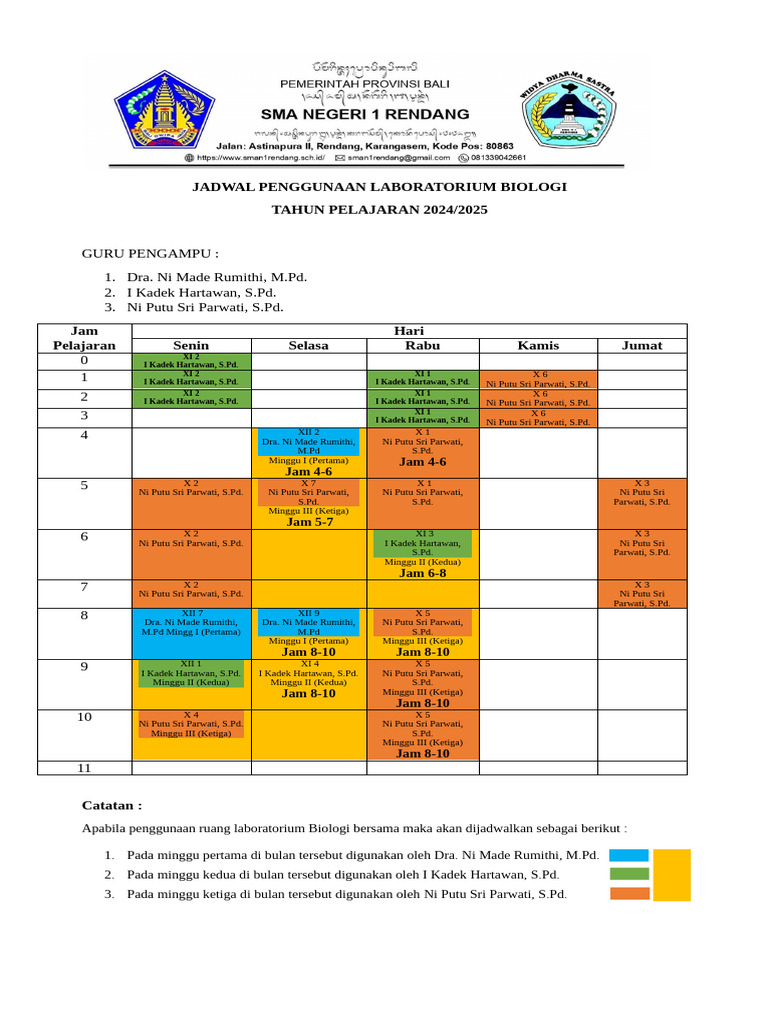Jadwal Penggunaan Laboratorium Biologi | PDF