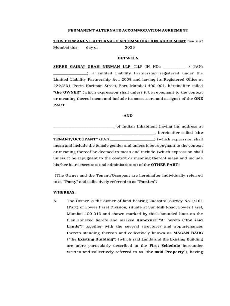 Permanent Alternate Accommodation Agreement | PDF | Leasehold Estate ...