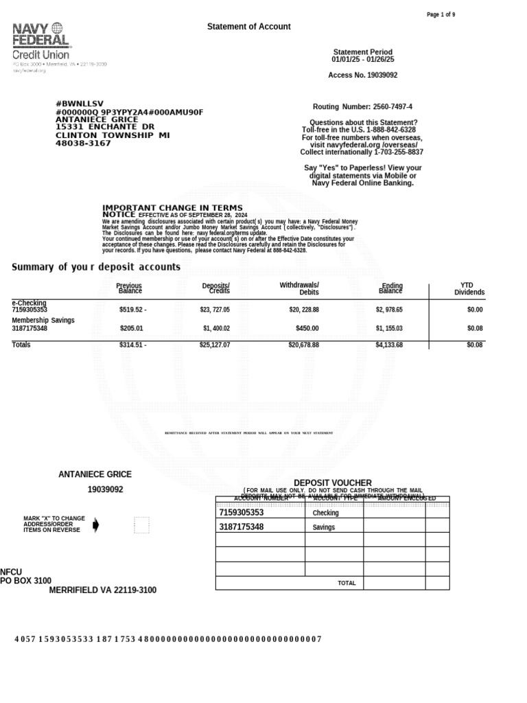 January 2025 Monthly Statement1 | PDF | Debit Card | Transaction Account