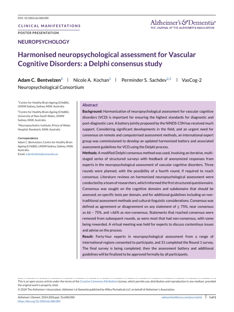 Harmonised Neuropsychological Assessment For Vascu | PDF ...