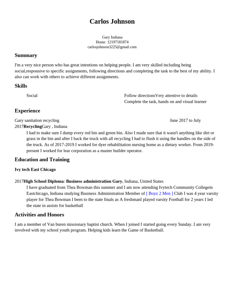 Carlos Johnson Resume 1 | PDF
