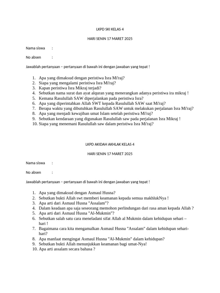 LKPD SKI Dan Akidah KELAS 4 | PDF