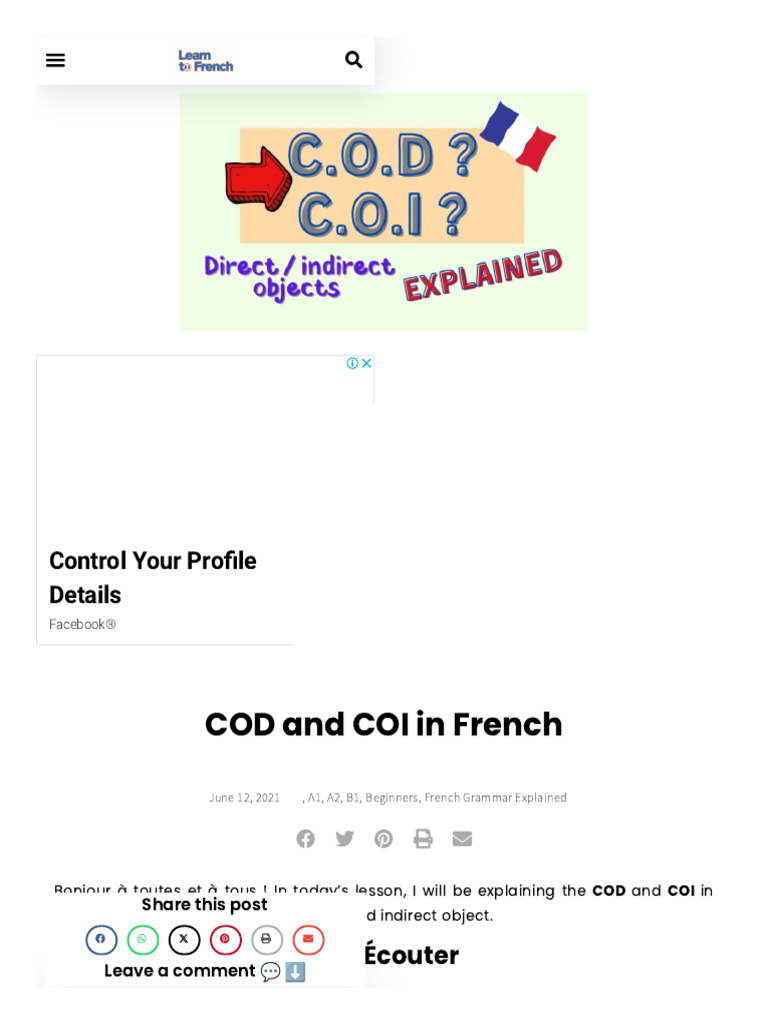 COD and COI in French - A1 French | PDF | Verb | Morphology