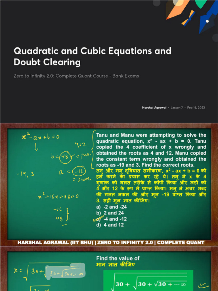 Quadratic and Cubic Equations and Doubt Clearing With Anno | PDF