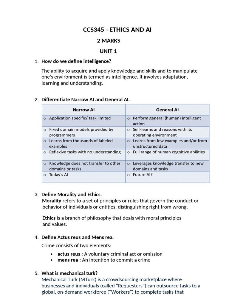 Ethics and AI - Question Bank For IA1 | PDF | Artificial Intelligence ...