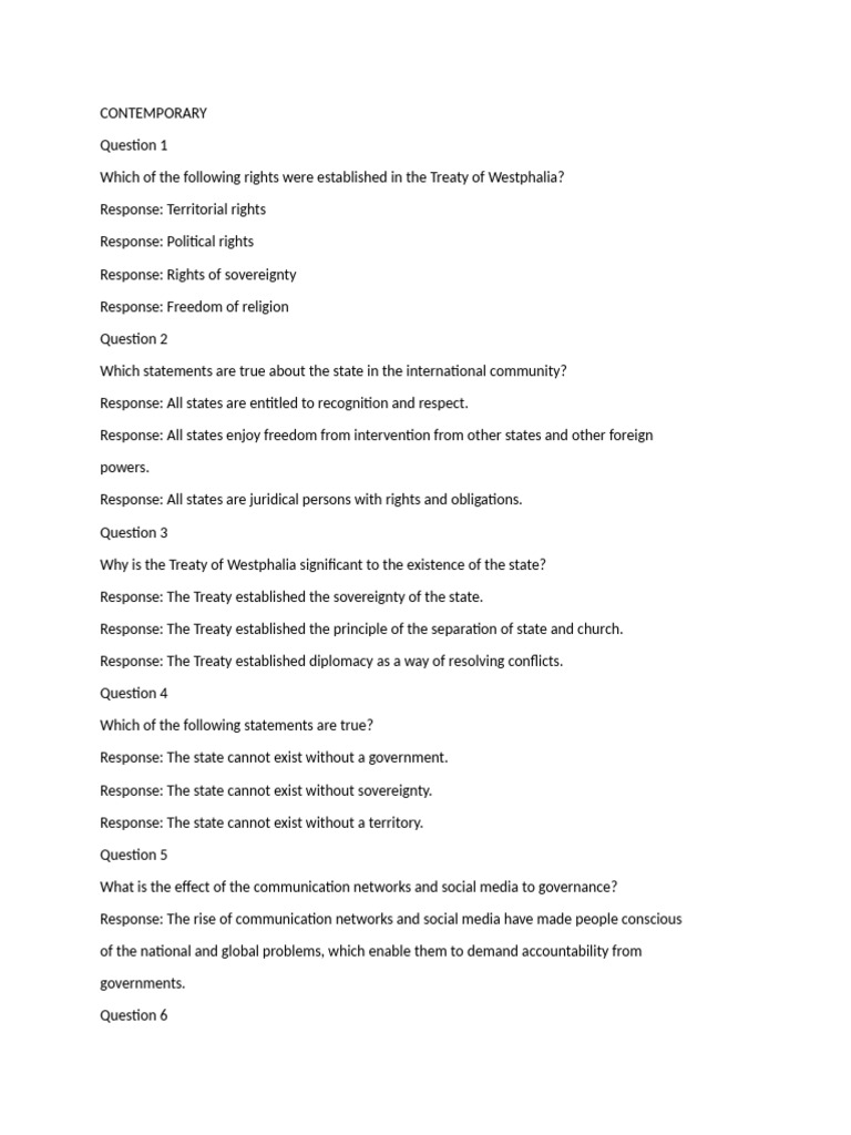 Contemporary Cheat Sheet | PDF | Globalization | State (Polity)