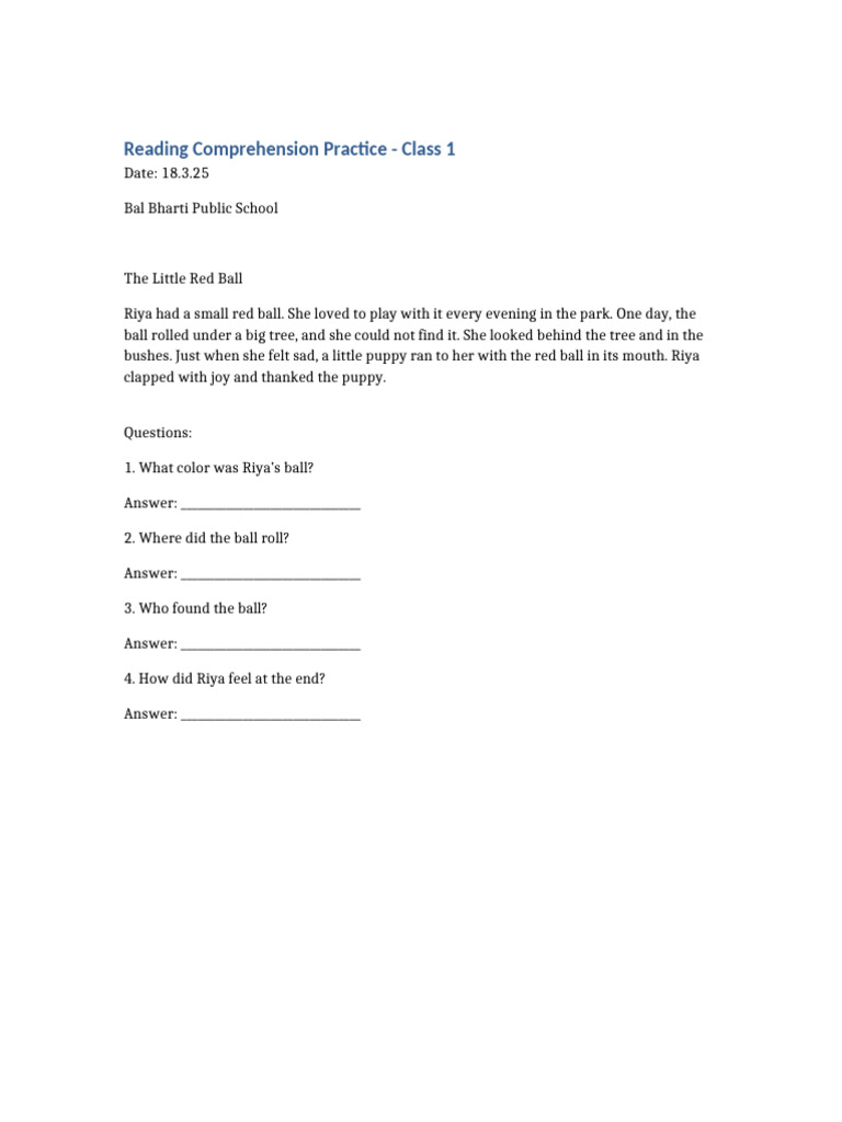 Reading Comprehension Class1 Answers | PDF