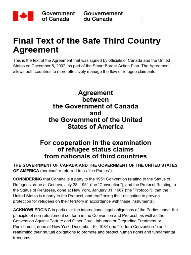 Canada-US Refugee Status Agreement | PDF | Burden Of Proof (Law) | Refugee