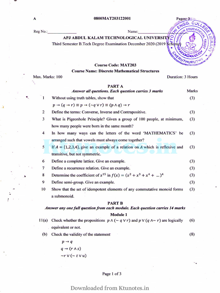 Mat203 Discrete Mathematical Structures, December 2020 | PDF ...