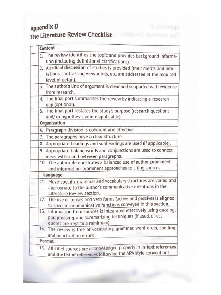 Literature Review - Checklist | PDF