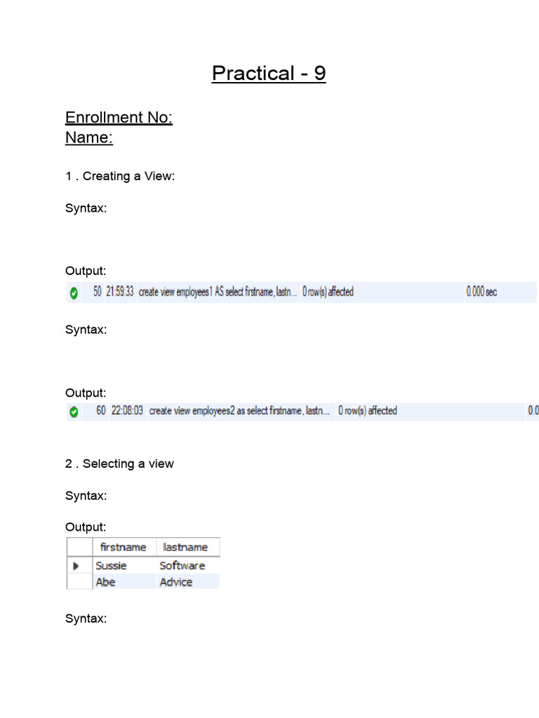 Practical - 9 DBMS | PDF