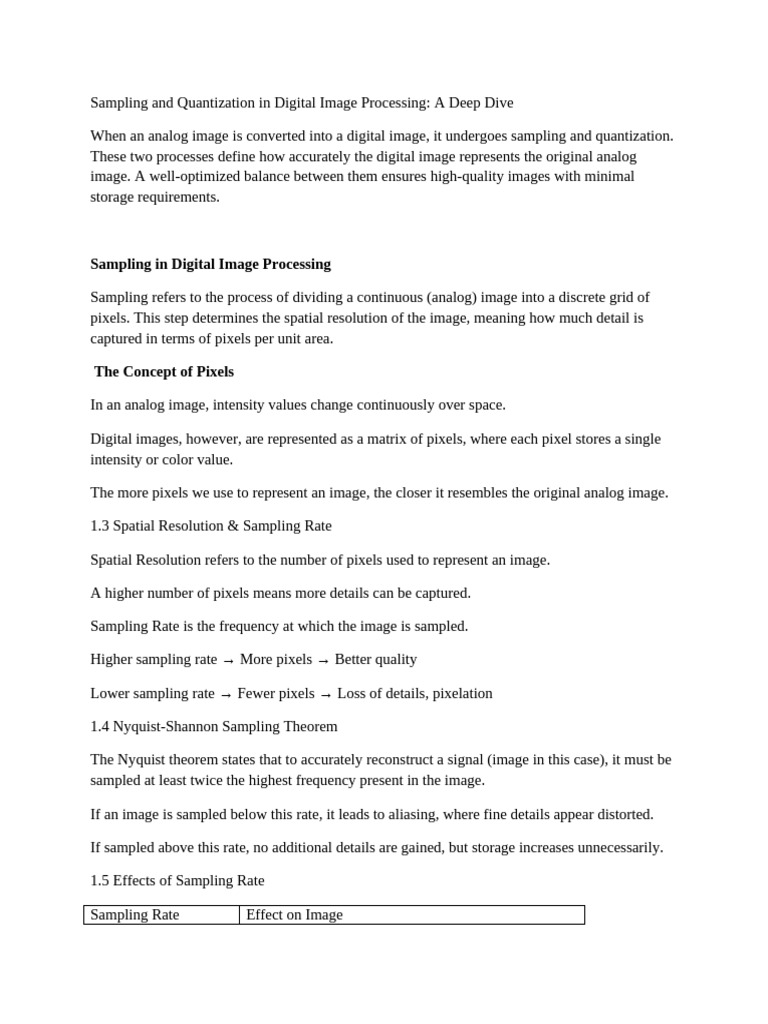 Sampling and Quantization in Digital Image Processing | PDF | Sampling ...