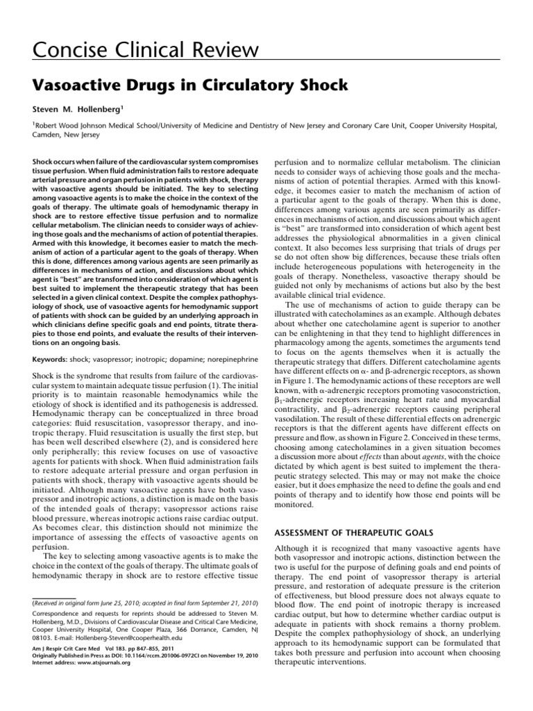 Vasoactive Drugs for Shock Management | PDF | Shock (Circulatory) | Sepsis