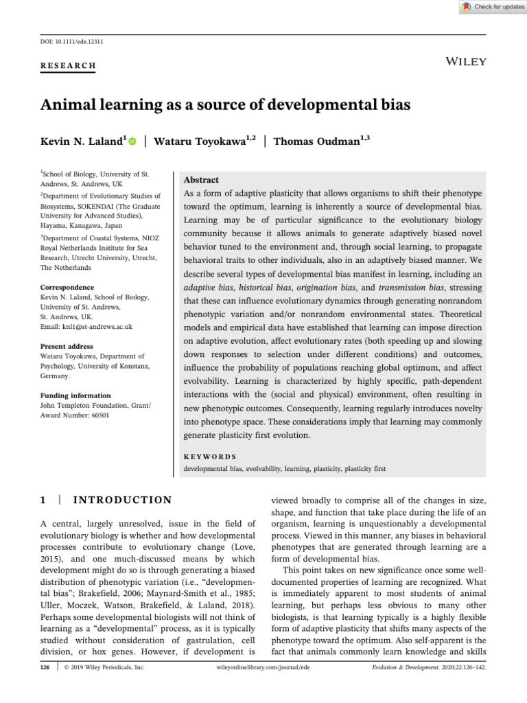 Learning's Role in Developmental Bias | PDF | Evolution | Learning
