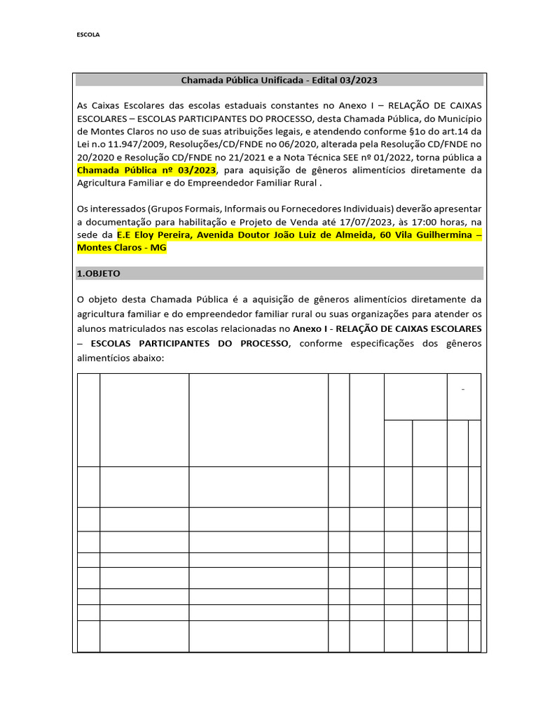 Chamada Publica Unificada 21 Assinado e Atualizado | PDF | Agricultura | Cheque (banco)