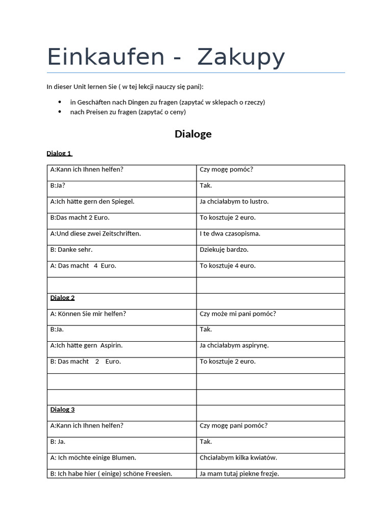 Einkaufen 1 | PDF