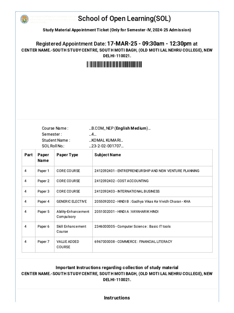 SOL Study Material Appointment | PDF