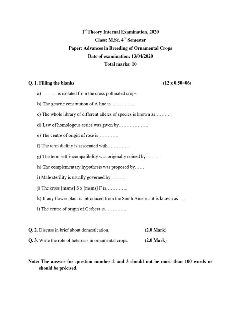 M.Sc. 4th Sem. Question paper | PDF