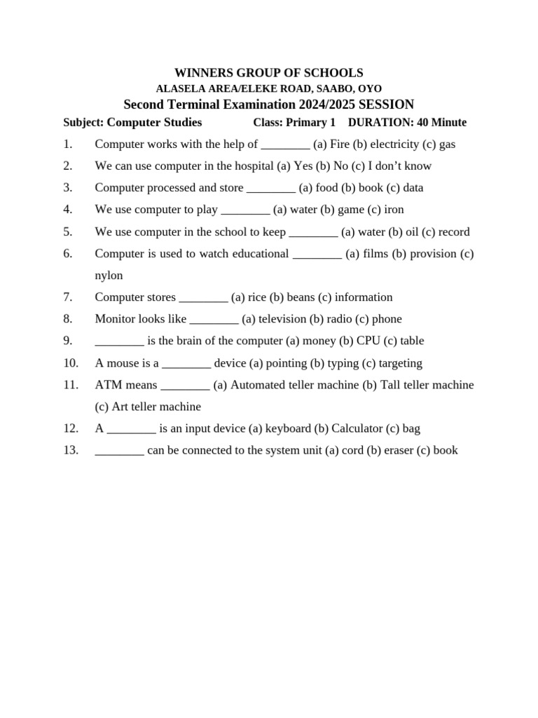 Primary 1 Computer Second Term - 095839 | PDF