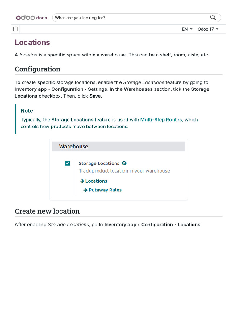 Locations — Odoo 17.0 documentation | PDF | Logistics