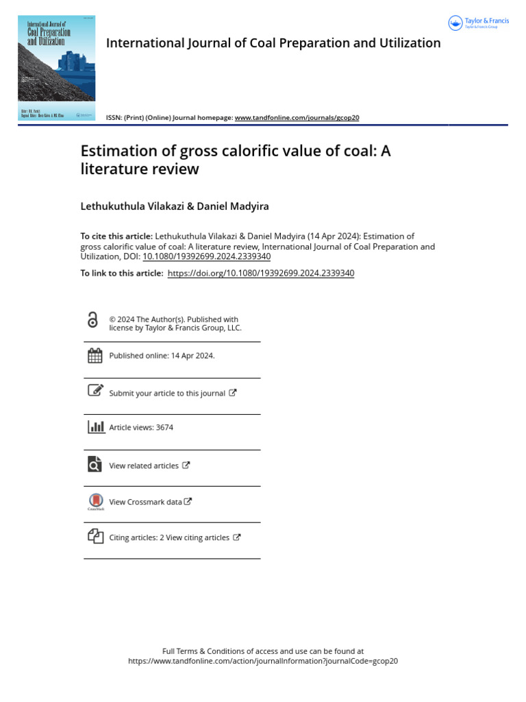 Estimation of Gross Calorific Value of Coal A Literature Review | PDF | Regression Analysis ...