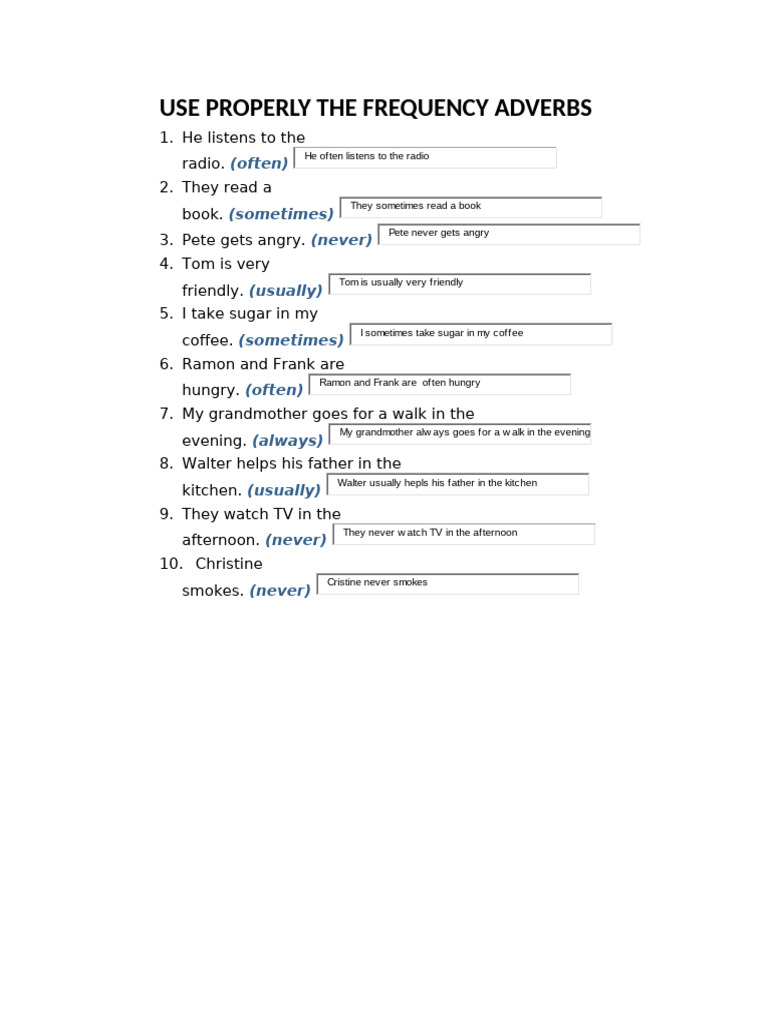 Activity Use Properly The Frequency Adverbs | PDF