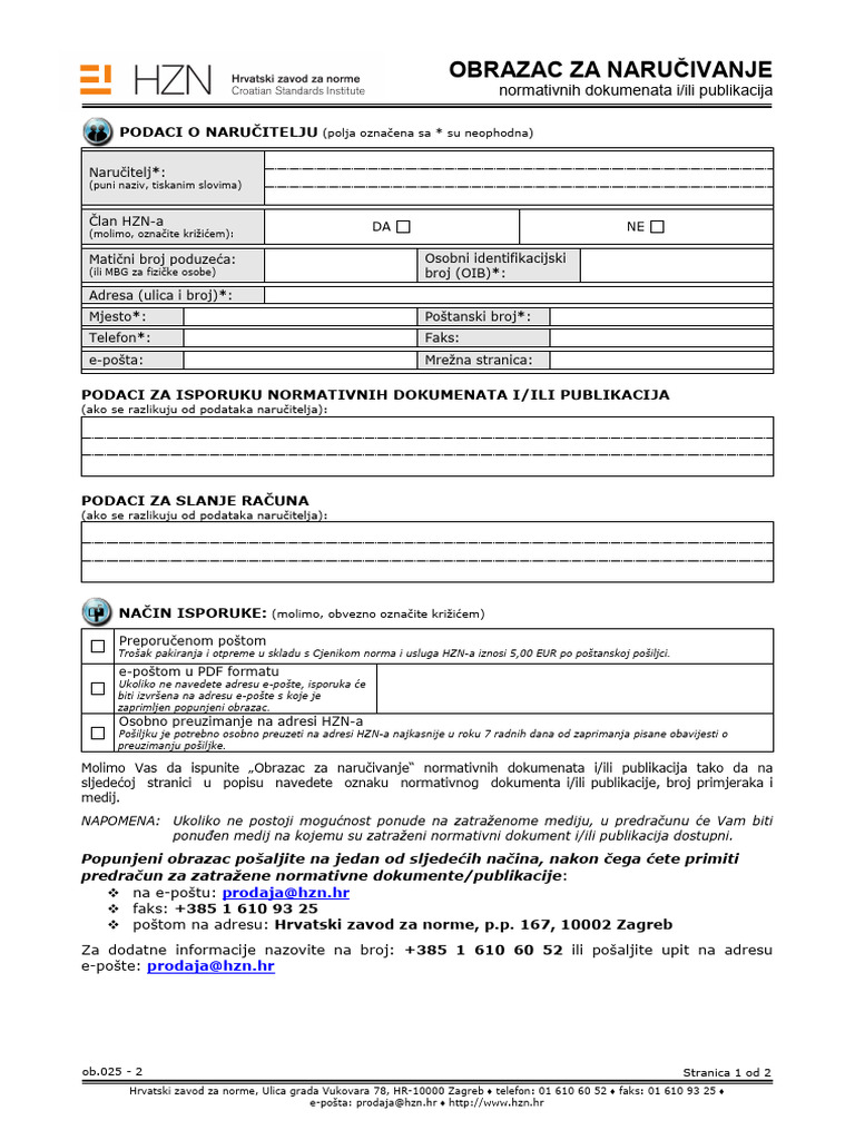 Ob 025-2 - Obrazac Za Narucivanje Normativnih Dokumenata | PDF