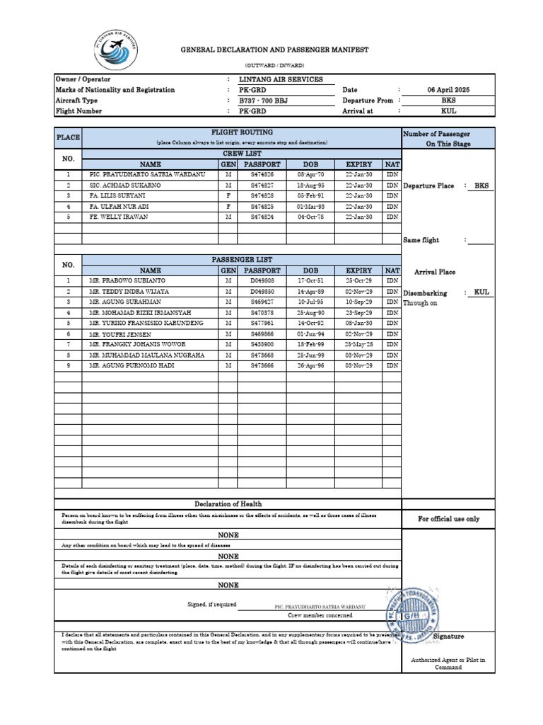 GENDEC PKGRD BKS-KUL 06 APRIL 2025 | PDF | Airliner | Transport