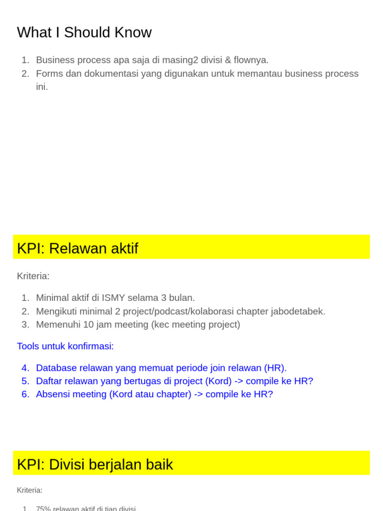 Notes On KPI & SOP ISMY | PDF