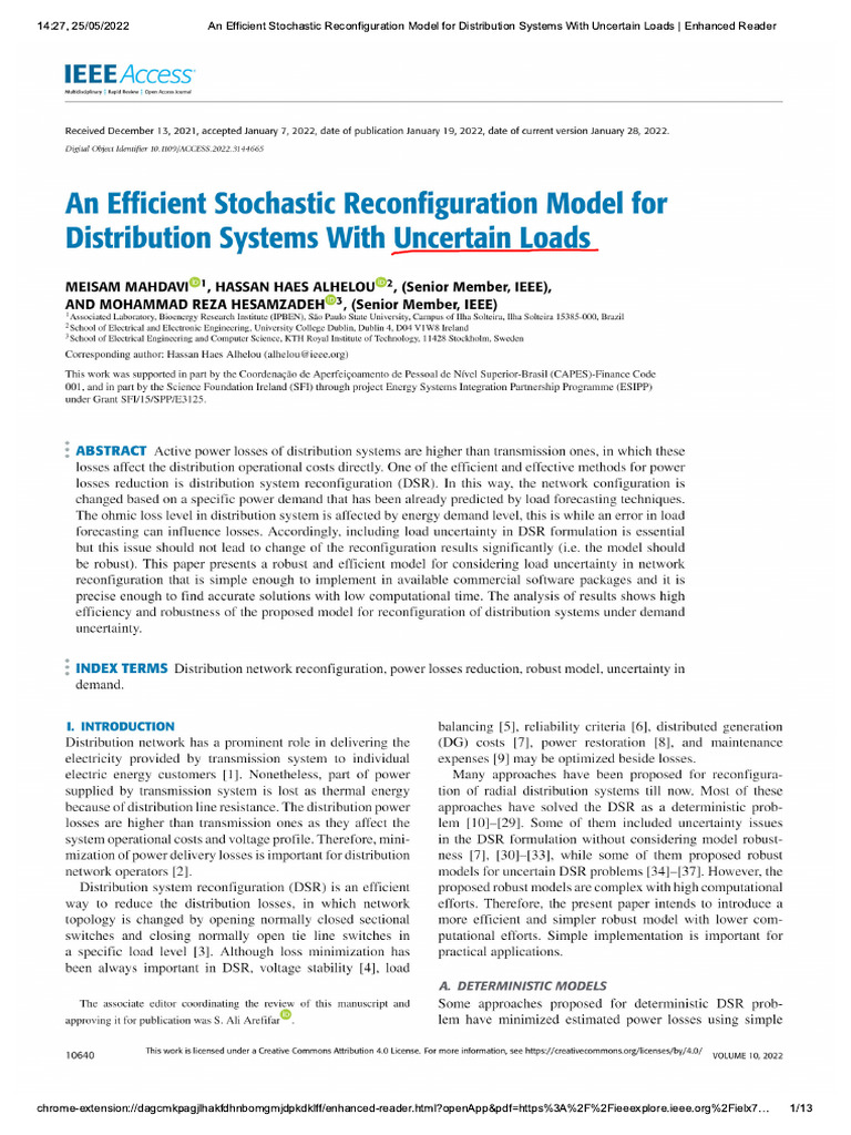 X2022-An Efficient Stochastic Reconfiguration Model For Distribution Systems With Uncertain ...