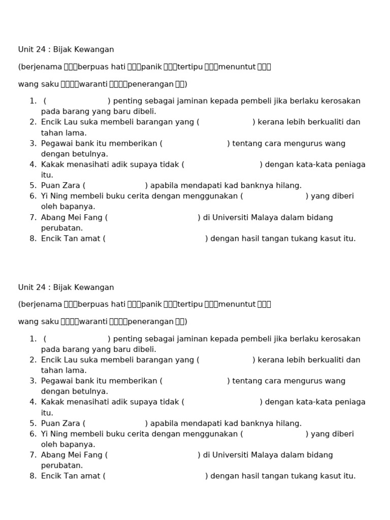 KOSA KATA BM TAHUN 4 Unit 24 | PDF