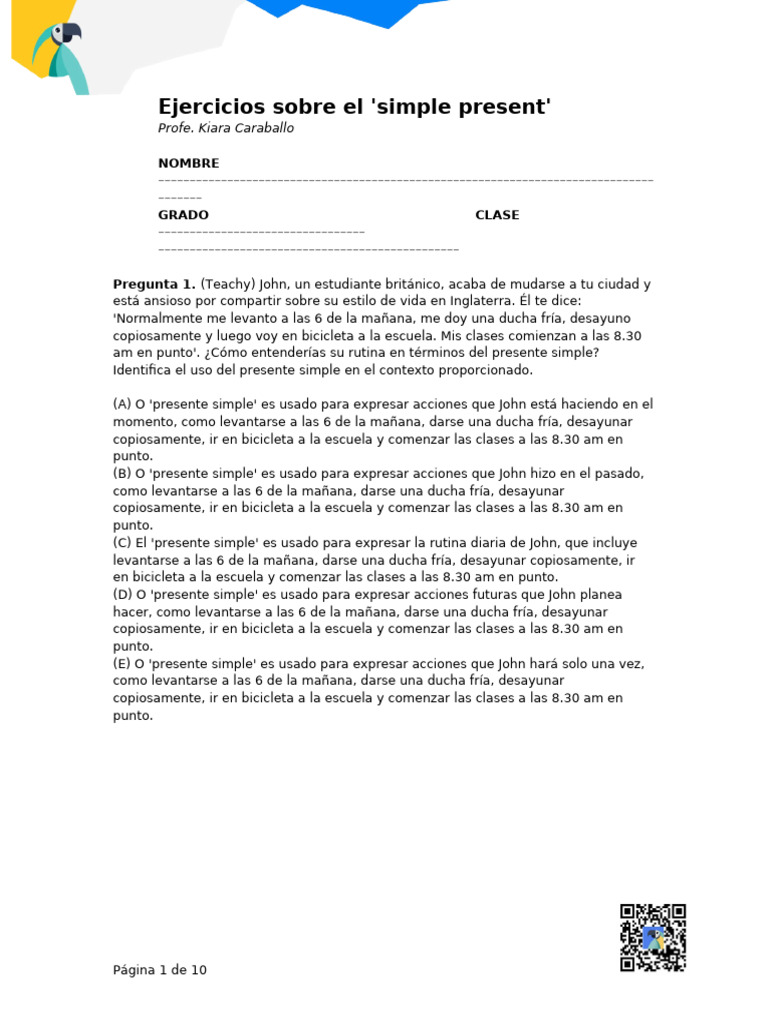 Ejercicios Sobre El Simple Present | PDF | Verbo | Comunicación