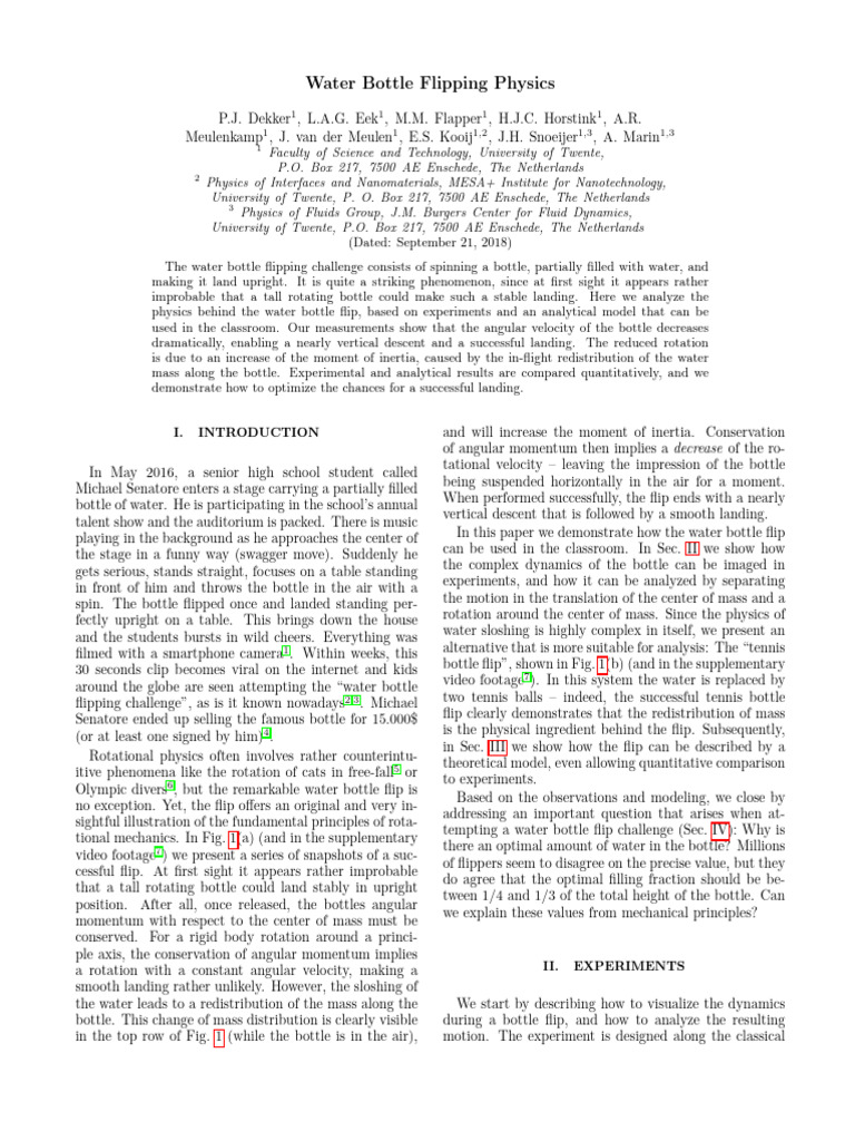 Physics of Water Bottle Flipping | PDF | Rotation | Center Of Mass