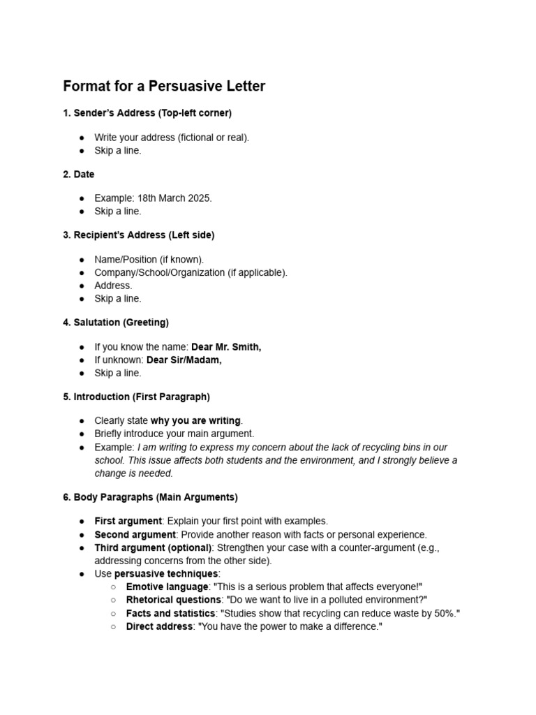Format For A Persuasive Letter | PDF | Recycling | Argument