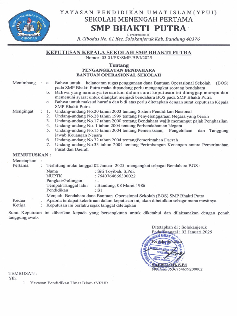 SK Bendahara Baru 2025 - 20250124 | PDF