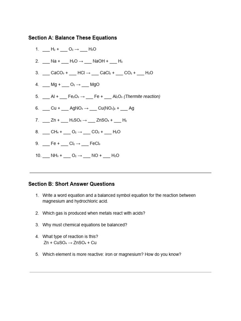 Chemistry: Balancing Eqs | PDF