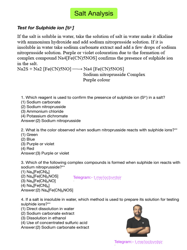 Sodium Nitroprusside Test for Sulphide | PDF