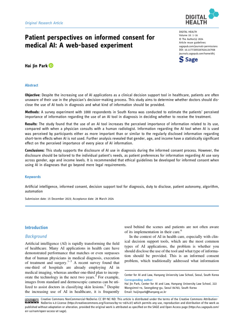 Patient Views on AI Informed Consent | PDF | Informed Consent | Medical Diagnosis