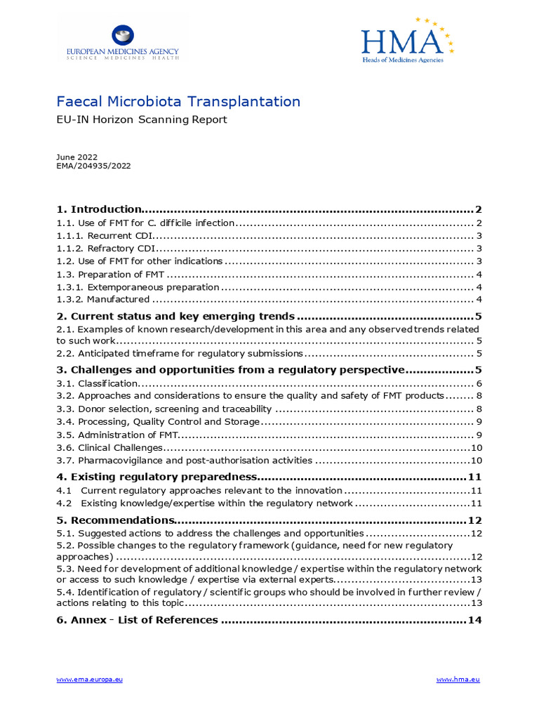 Artykuł FMT EU Horizon Scanning Report | PDF | Pharmacovigilance | Medical Specialties