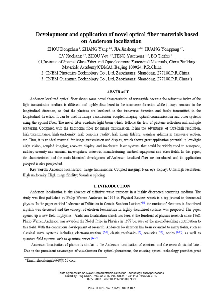 Development and Application of Novel Optical Fiber Materials Based On Anderson Localization ...