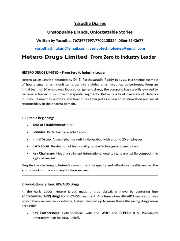 Hetero Drugs Limited - English | PDF | President's Emergency Plan For ...