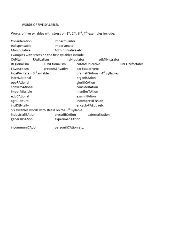 7511 - Words of Five Syllables | PDF