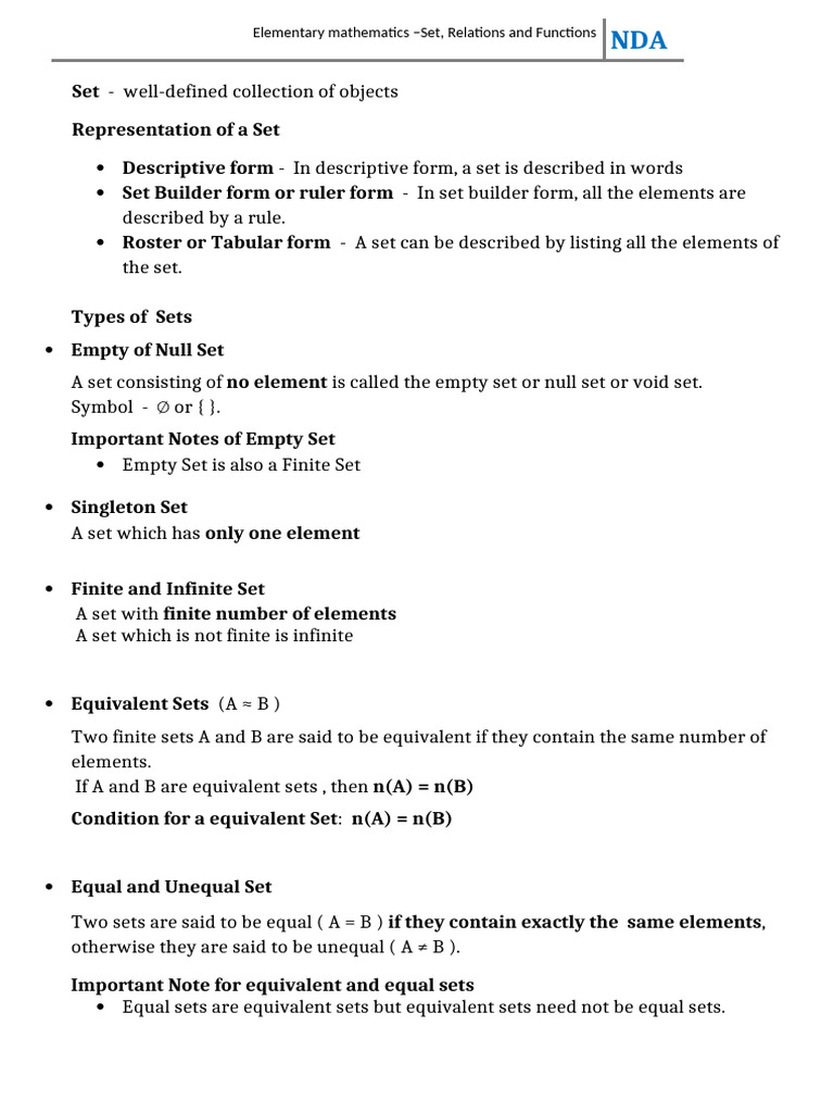 Set, Relations and Function - Basics | PDF | Set (Mathematics) | Function (Mathematics)